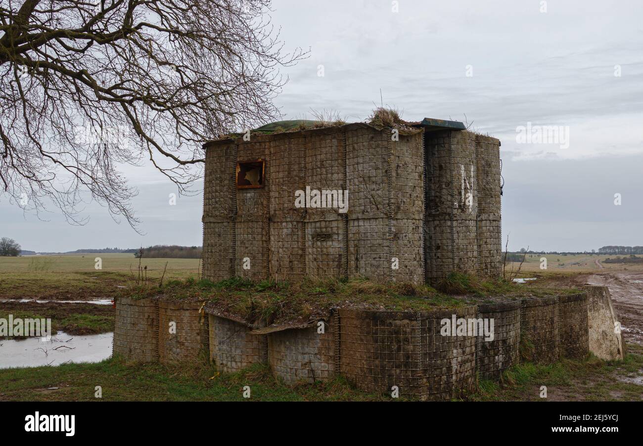 view of a British Army soldier training fortified building pill box ...