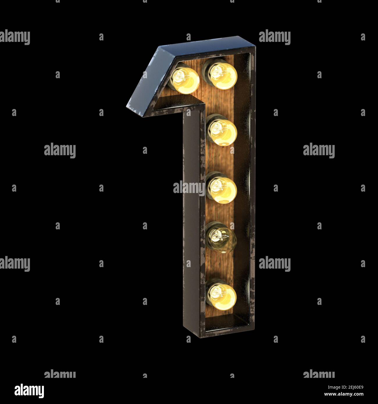 Light bulbs font Number 1 ONE 3D render illustration isolated on black ...