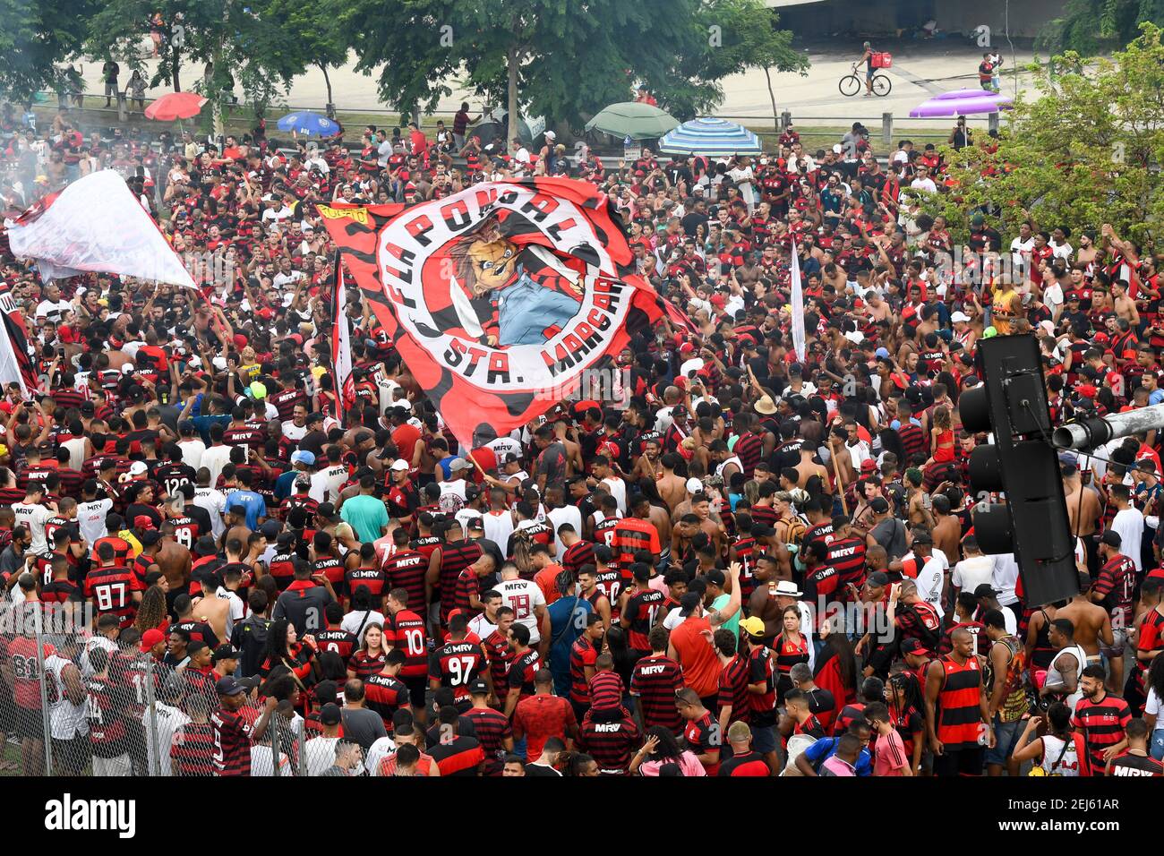 Rio, Brazil - february 21, 2021: Flamengo fans attend outside the ...