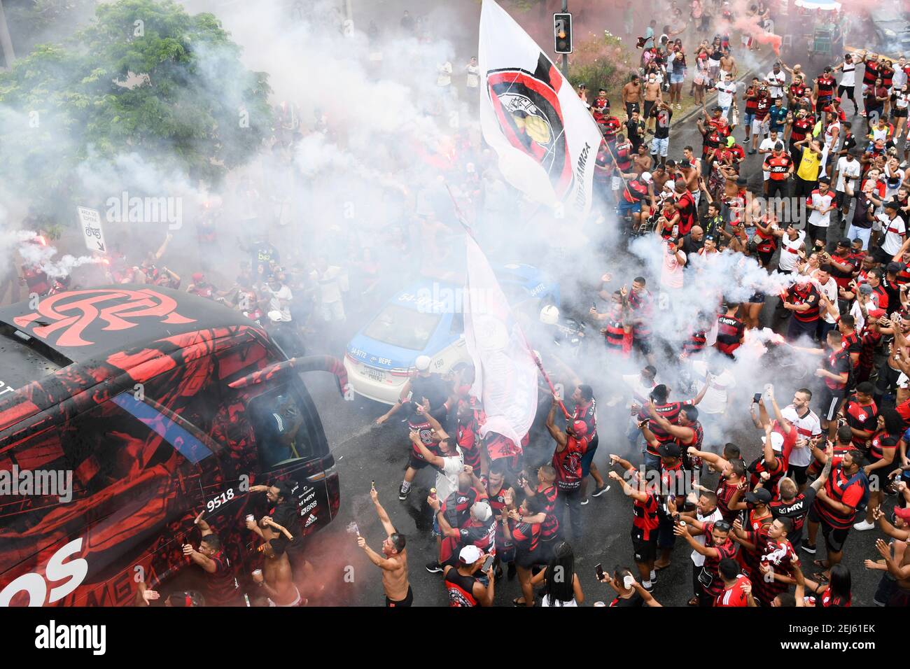 Rio, Brazil - february 21, 2021: Flamengo fans attend outside the ...