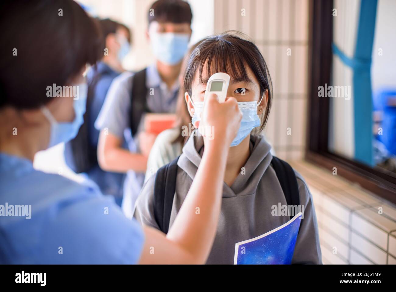 Measure Temperature and medical check at school for covid-19 Stock ...