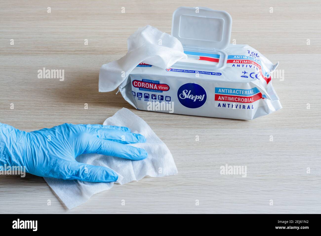Sleepy brand disinfectant wipes Stock Photo - Alamy
