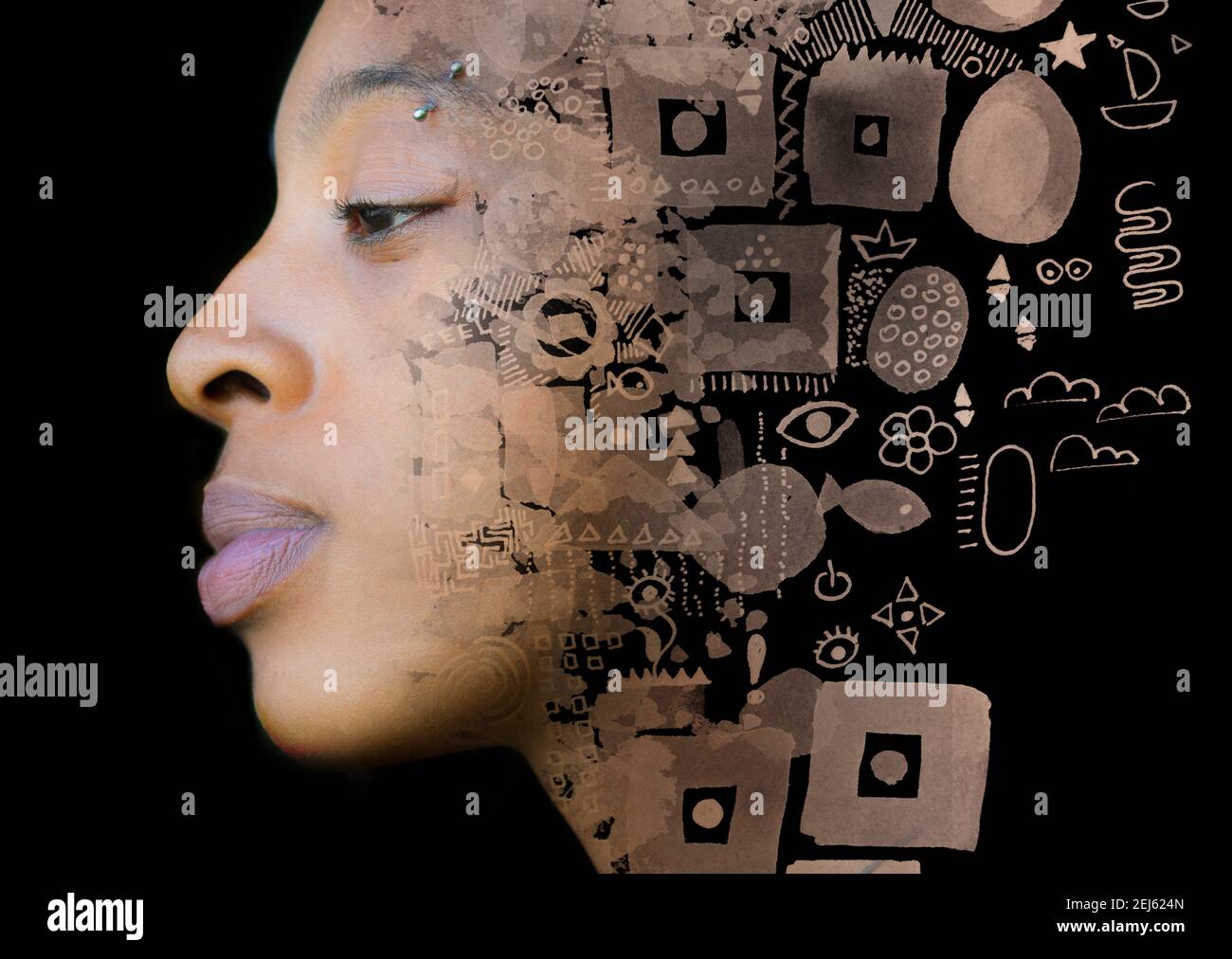 A portrait combined with modern primitive art Stock Photo - Alamy