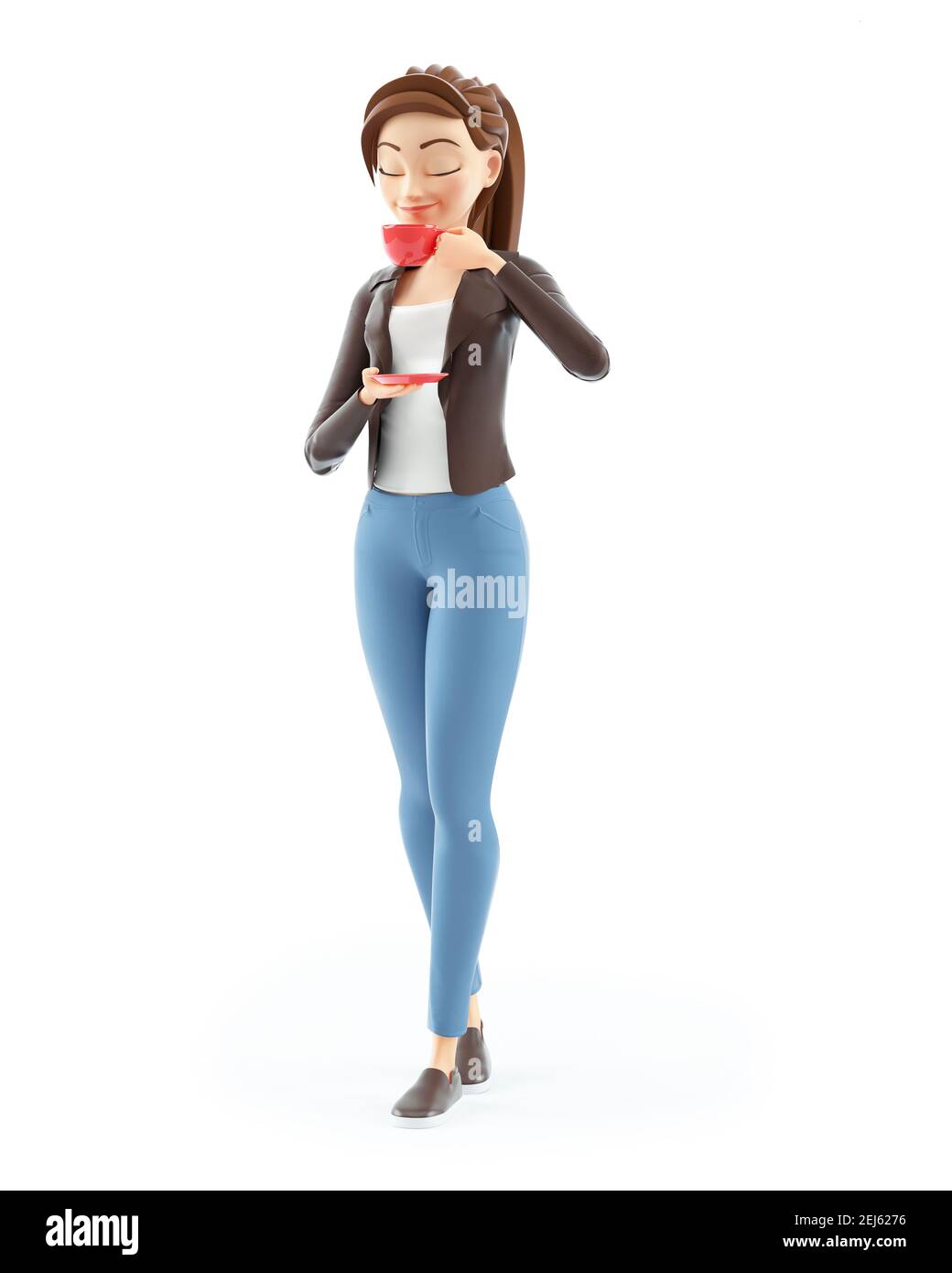 3d cartoon woman smelling coffee, illustration isolated on white ...