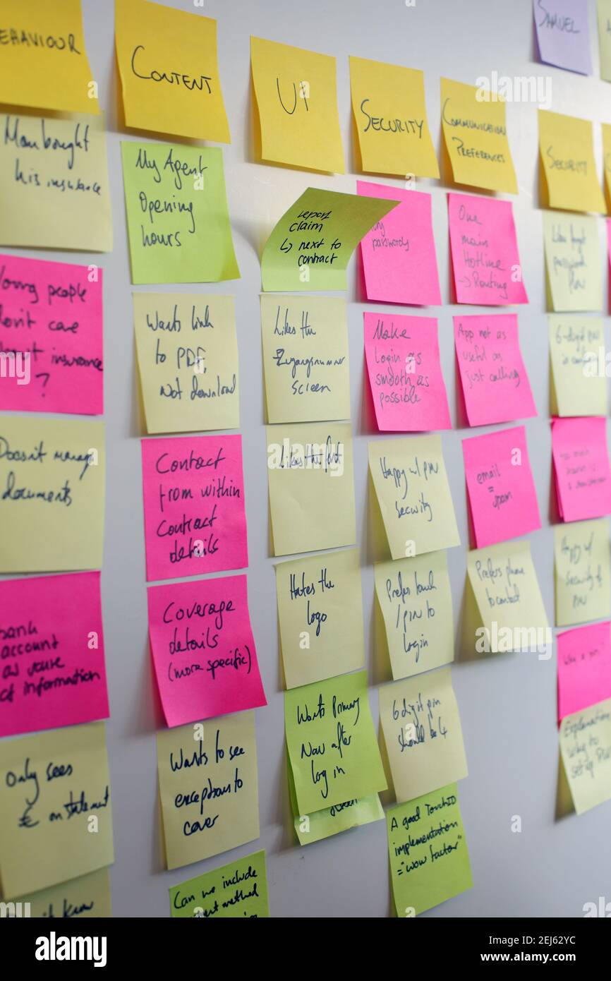 Sticky Notes Attached To White Board In Office Stock Photo - Alamy