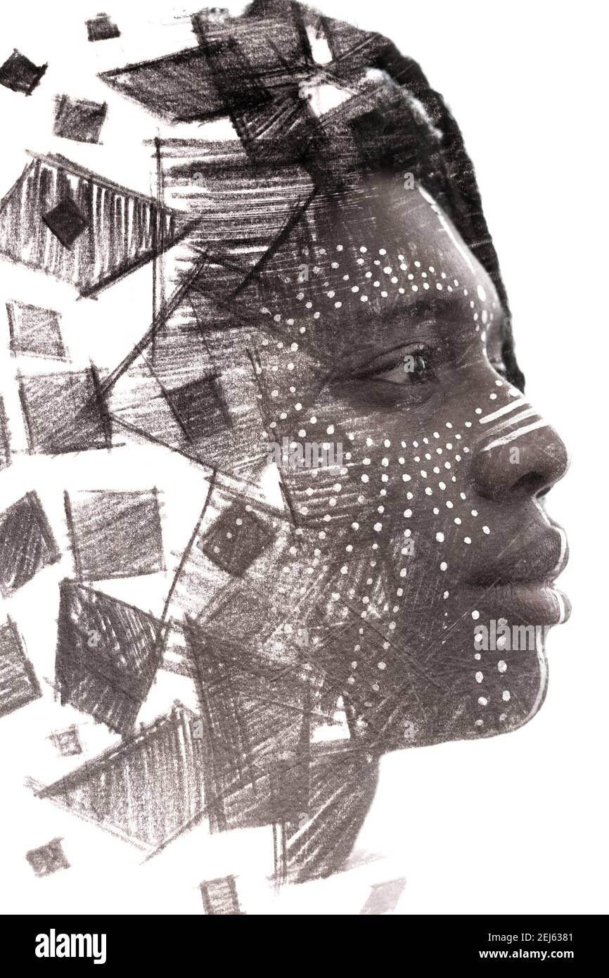 A profile portrait combined with geometrical shapes Stock Photo - Alamy