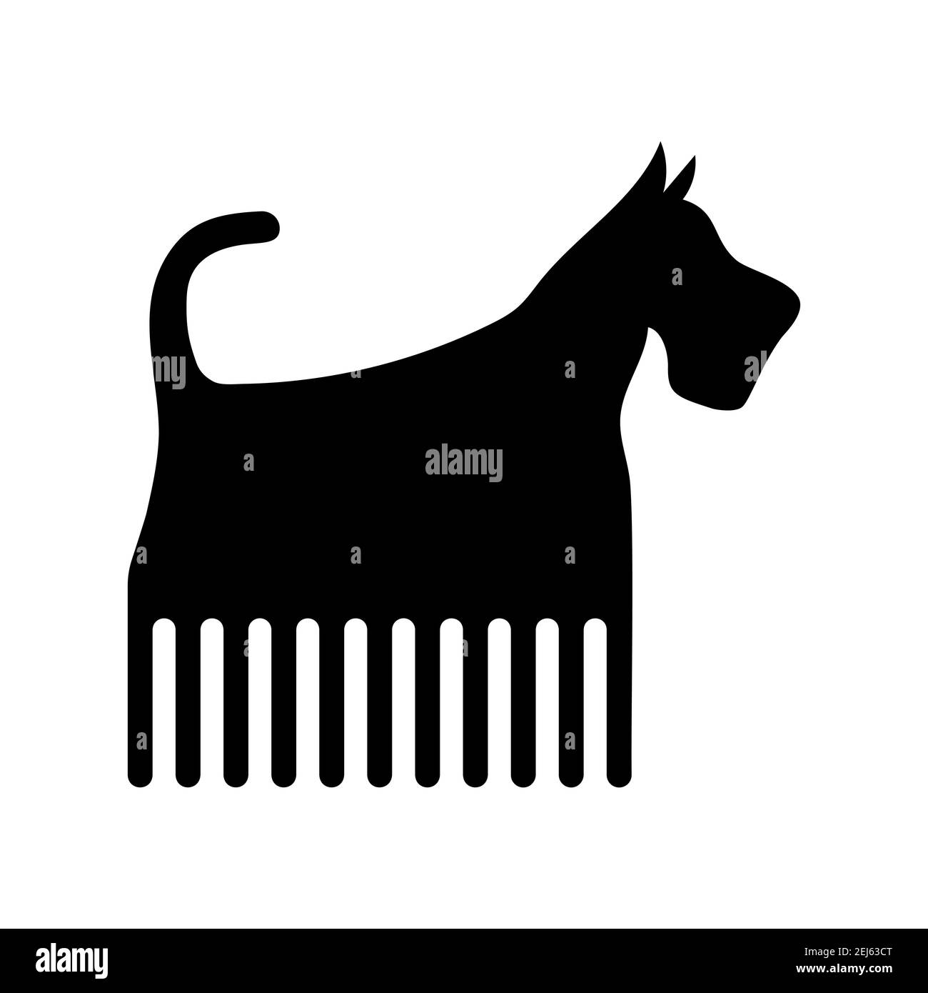 Dog groomer icon. Puppy silhouette united with comb. Pet hairdresser ...