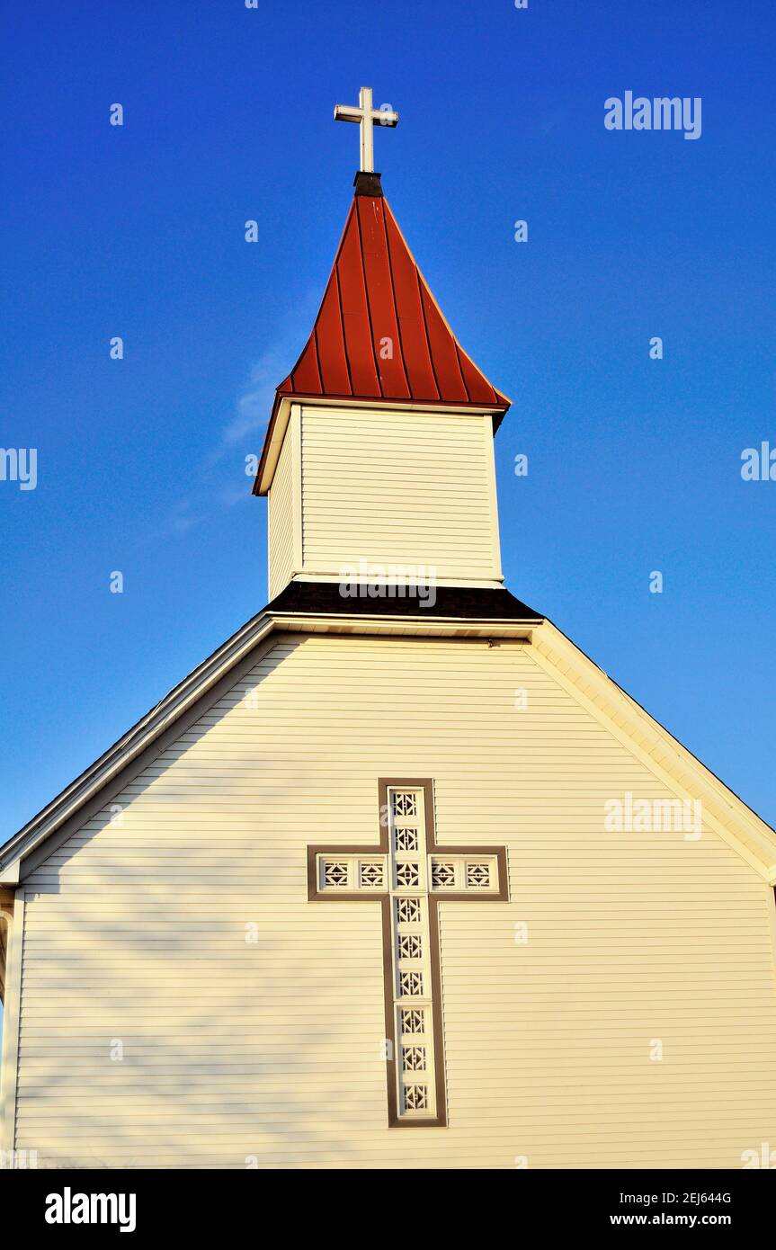 Elgin, Illinois, USA. A time-honored country church with crosses on ...