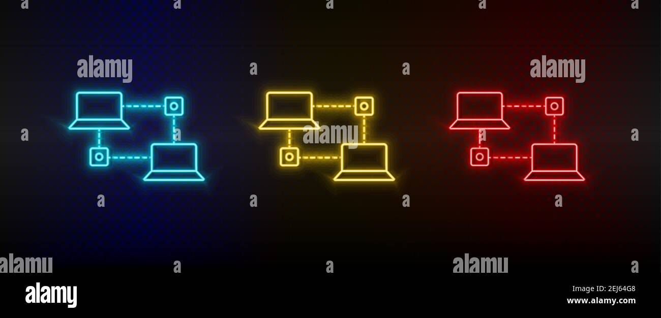 Neon icon set Database network. Set of red, blue, yellow neon vector ...