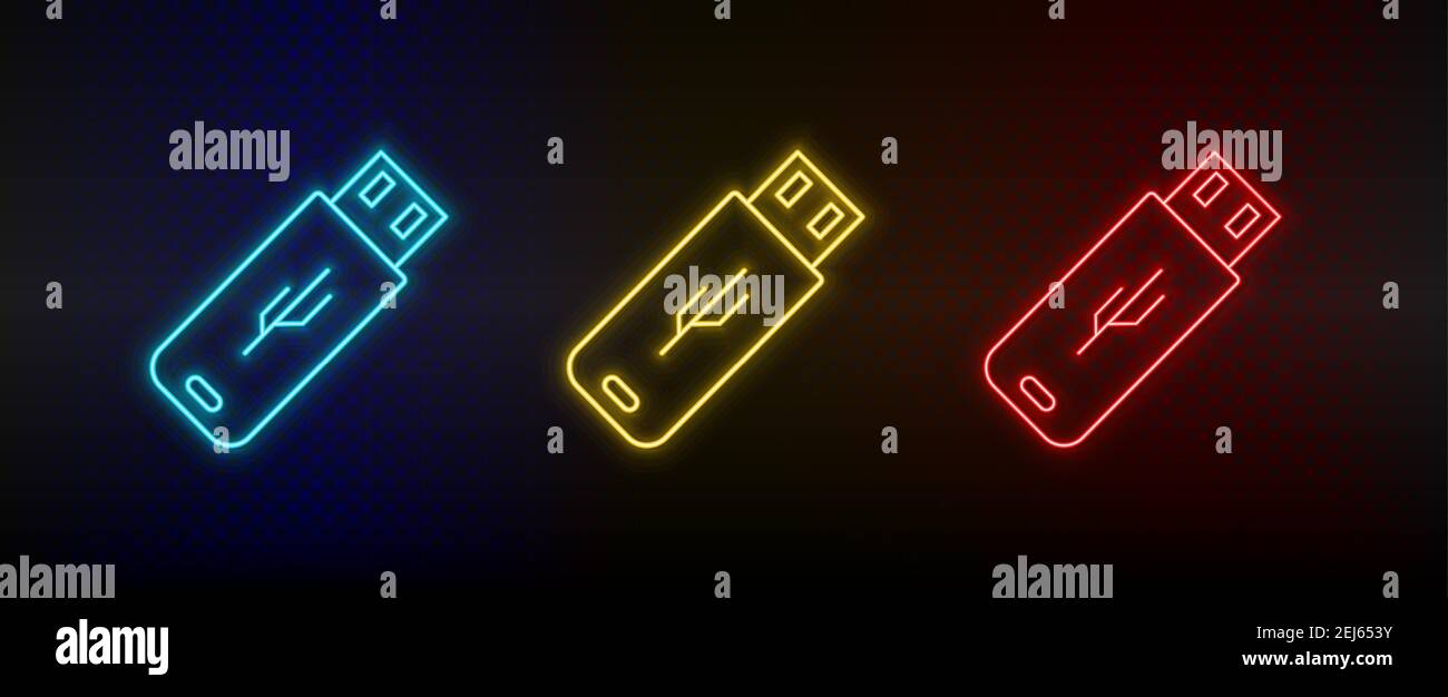 Neon icon set Cable connector. Set of red, blue, yellow neon vector ...