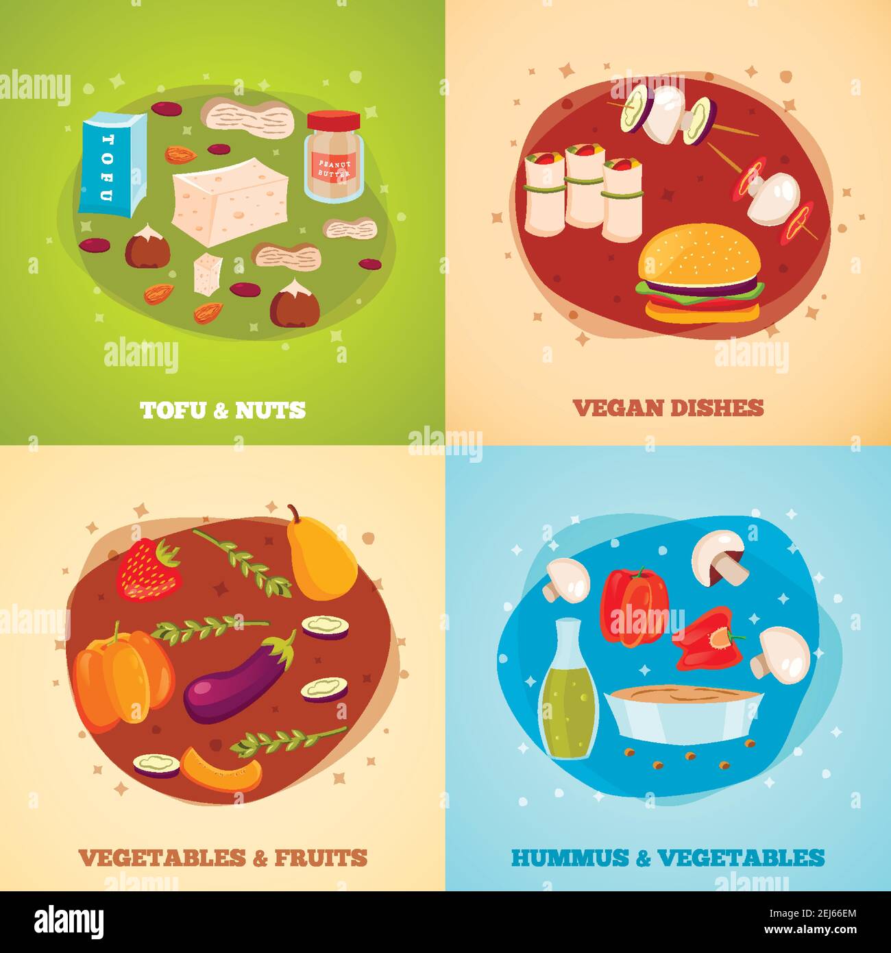 Vegetarian food flat design concept with tofu and nuts, vegan dishes ...