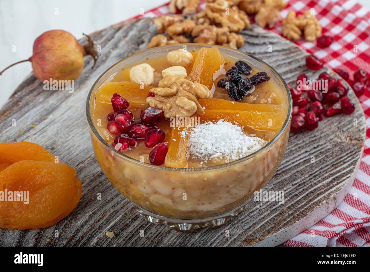 Traditional Turkish dessert Ashura (asure), Noah's pudding, with ...