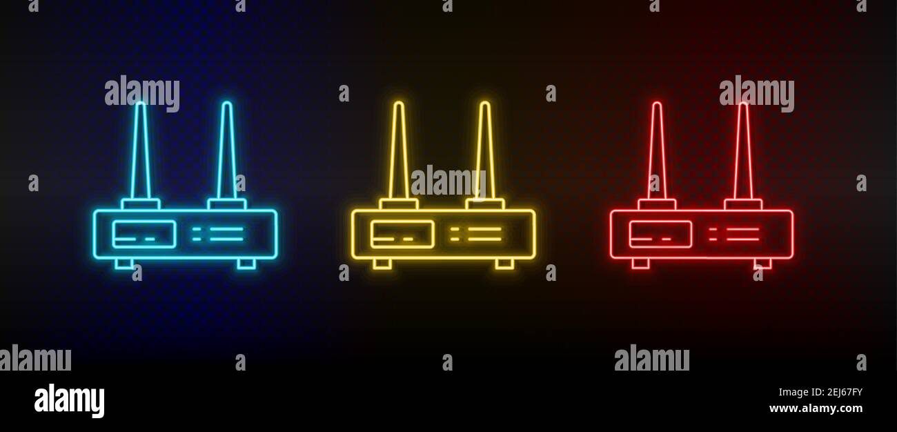 Neon icon set Modem router. Set of red, blue, yellow neon vector icon ...