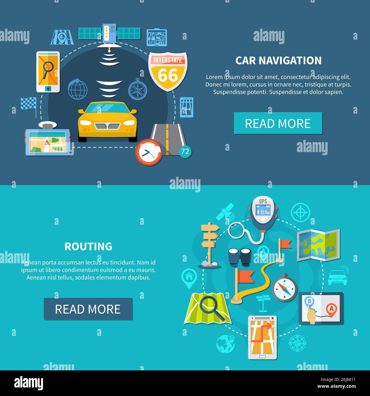 Navigation horizontal banners with compositions of isolated global ...