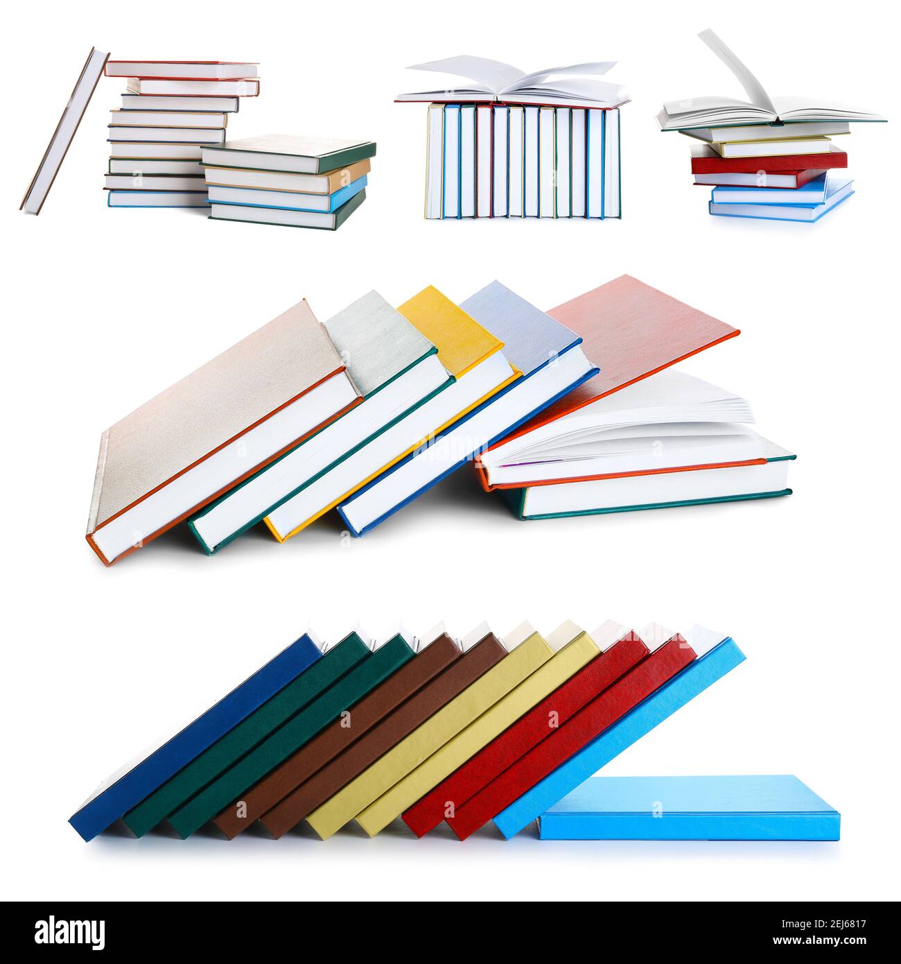 Collage of different books on white background Stock Photo - Alamy