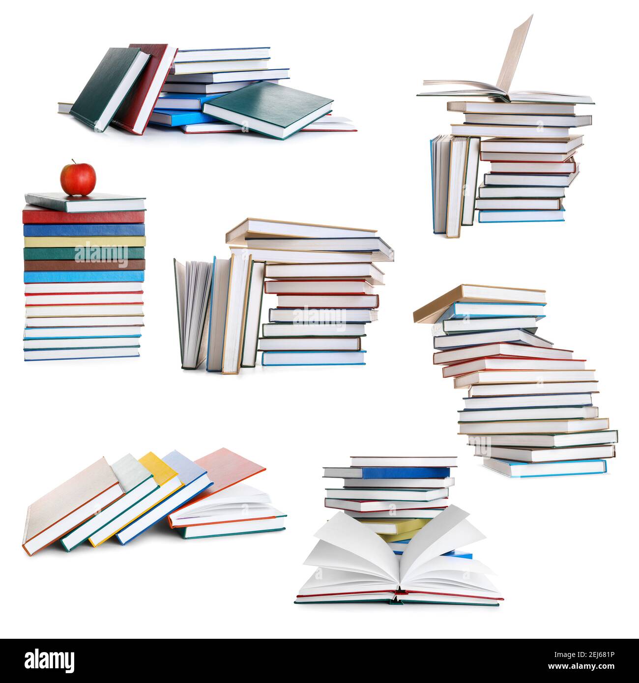 Collage of different books on white background Stock Photo - Alamy