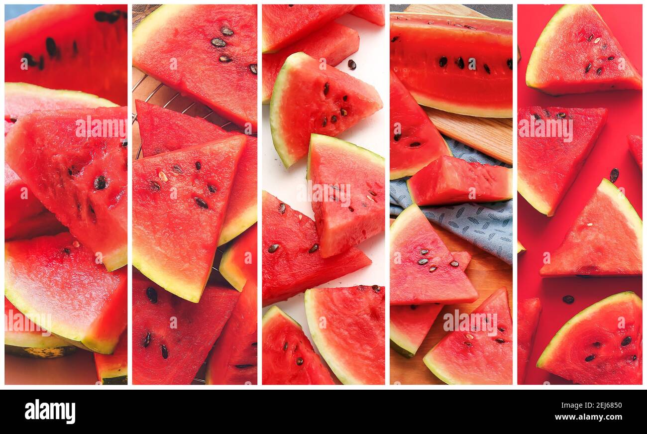 Collage of ripe watermelon slices Stock Photo - Alamy