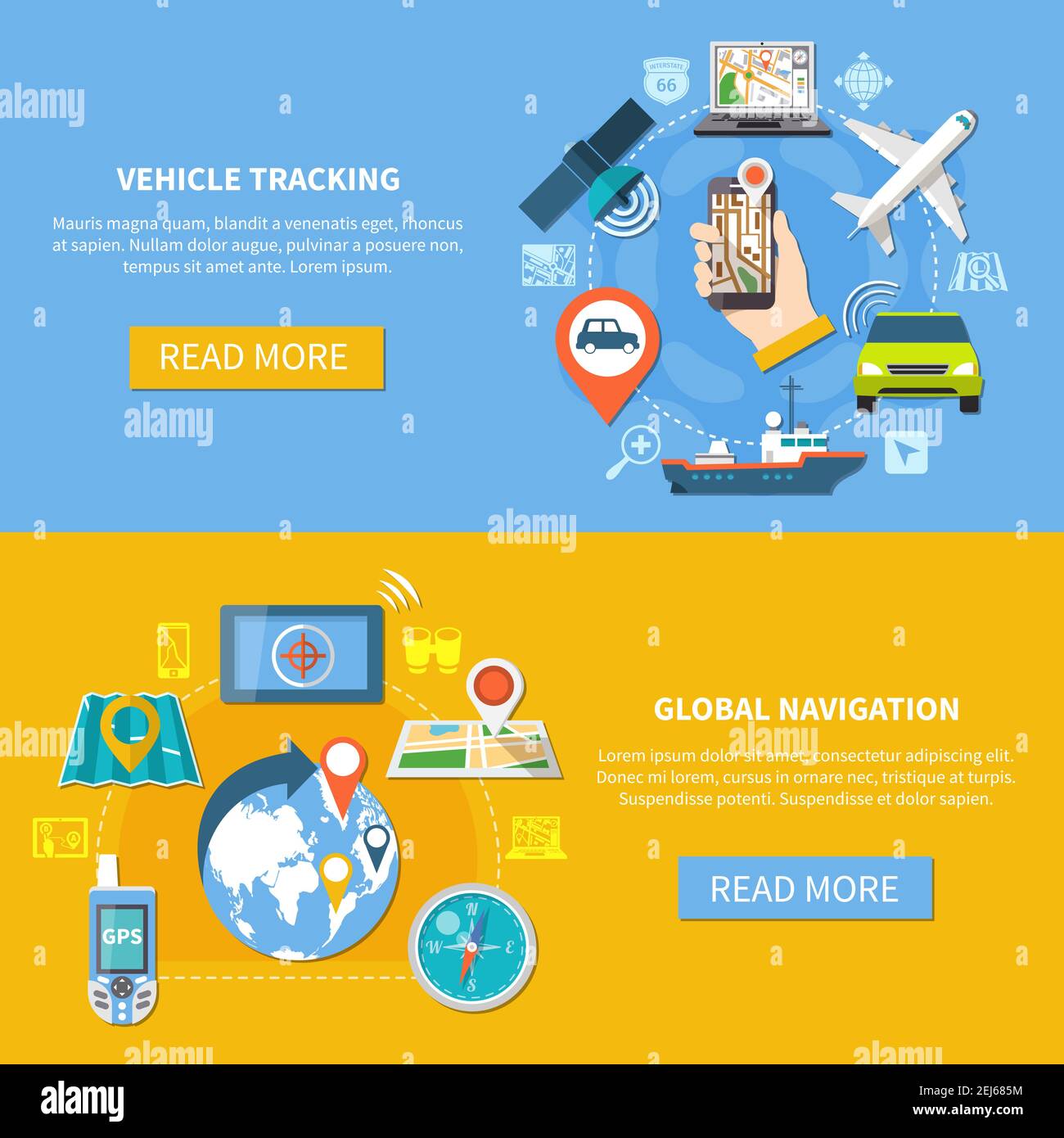 Set of two horizontal navigation banners with read more button editable ...