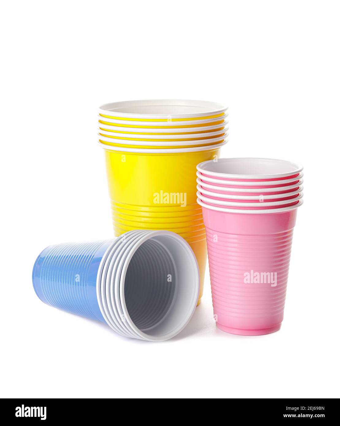 Plastic cups on white background Stock Photo - Alamy