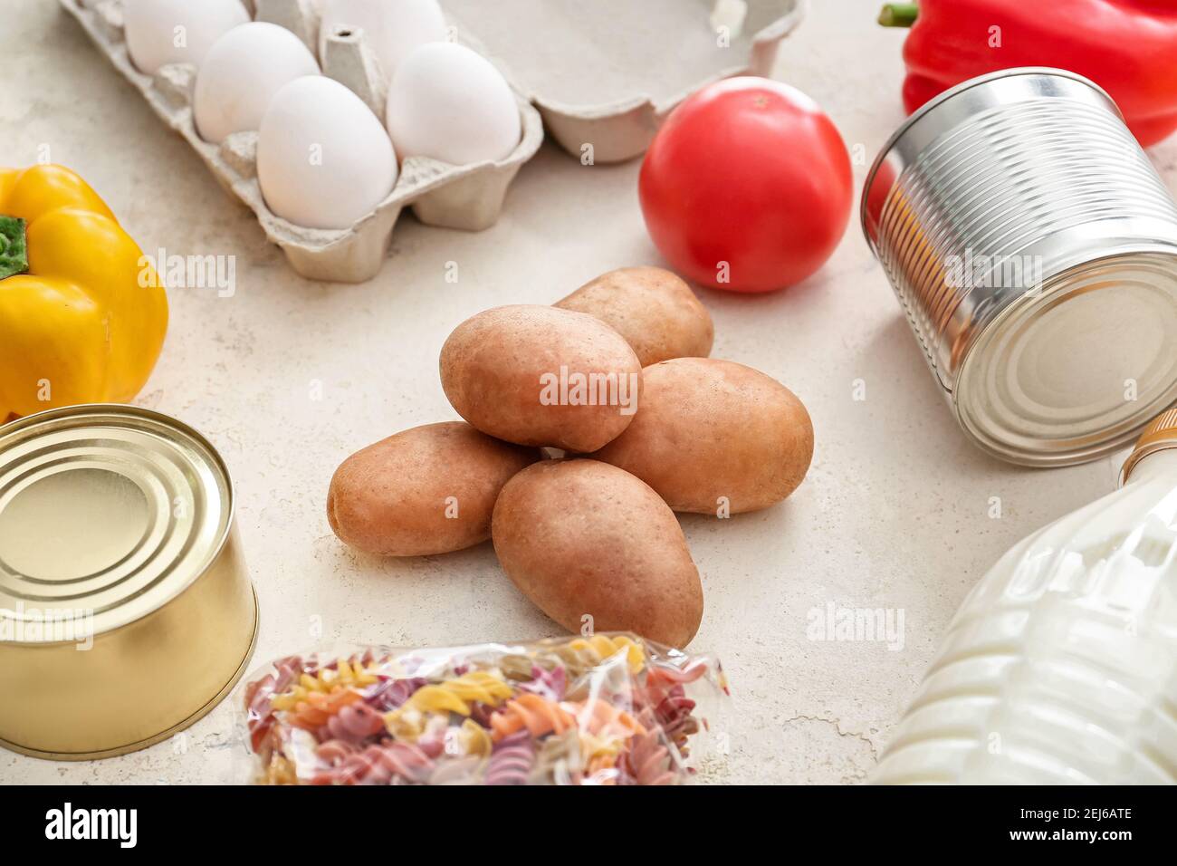Different products on light background Stock Photo - Alamy