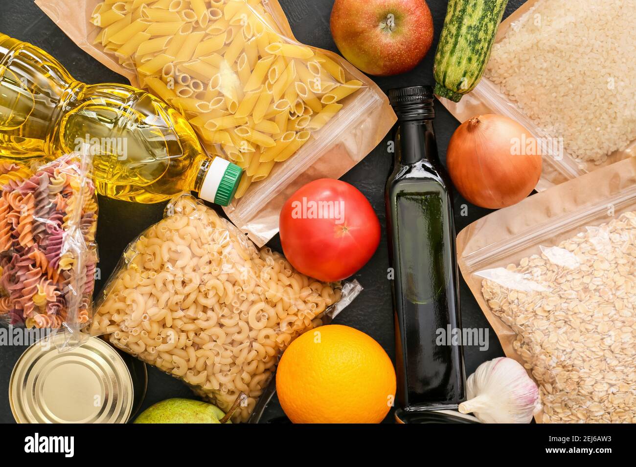 Different products on dark background Stock Photo - Alamy