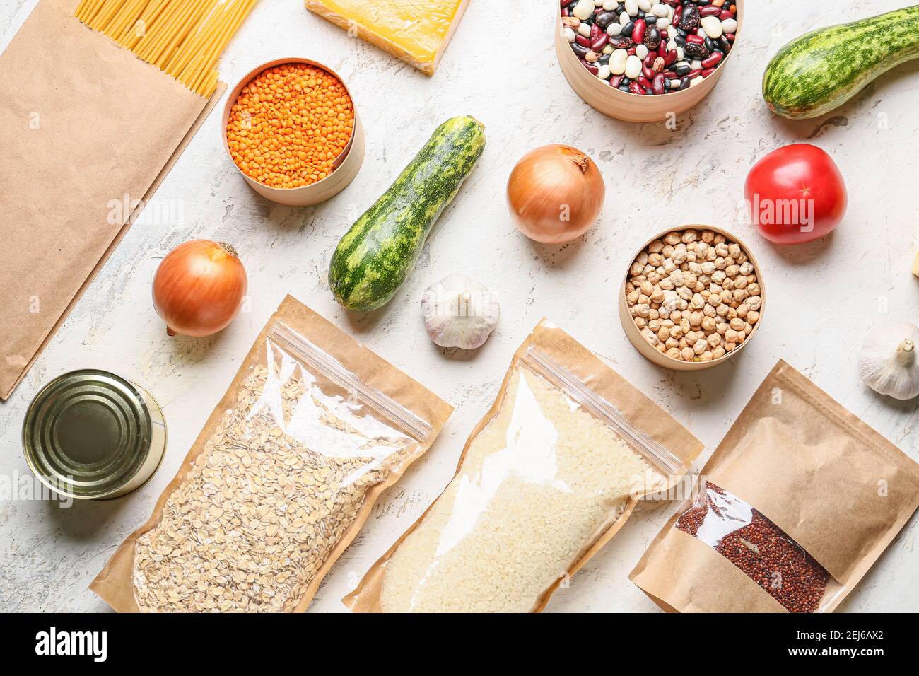 Different products on light background Stock Photo - Alamy