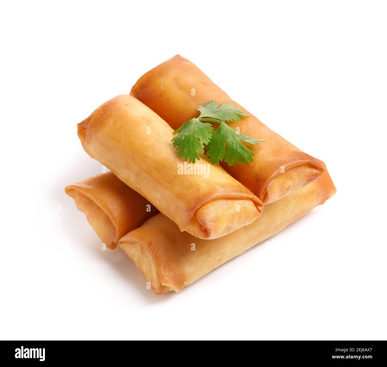 Tasty fried spring rolls on white background Stock Photo - Alamy