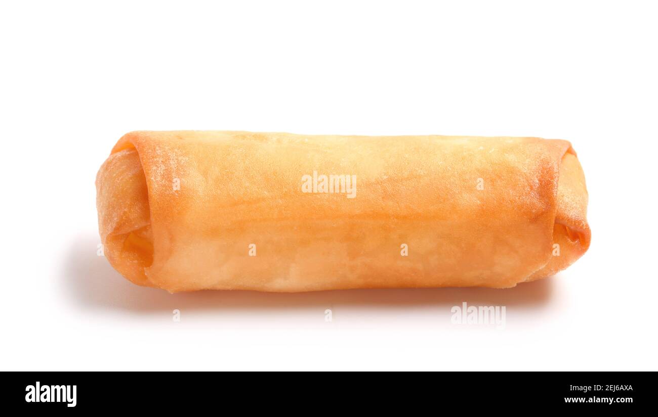 Tasty fried spring roll on white background Stock Photo - Alamy