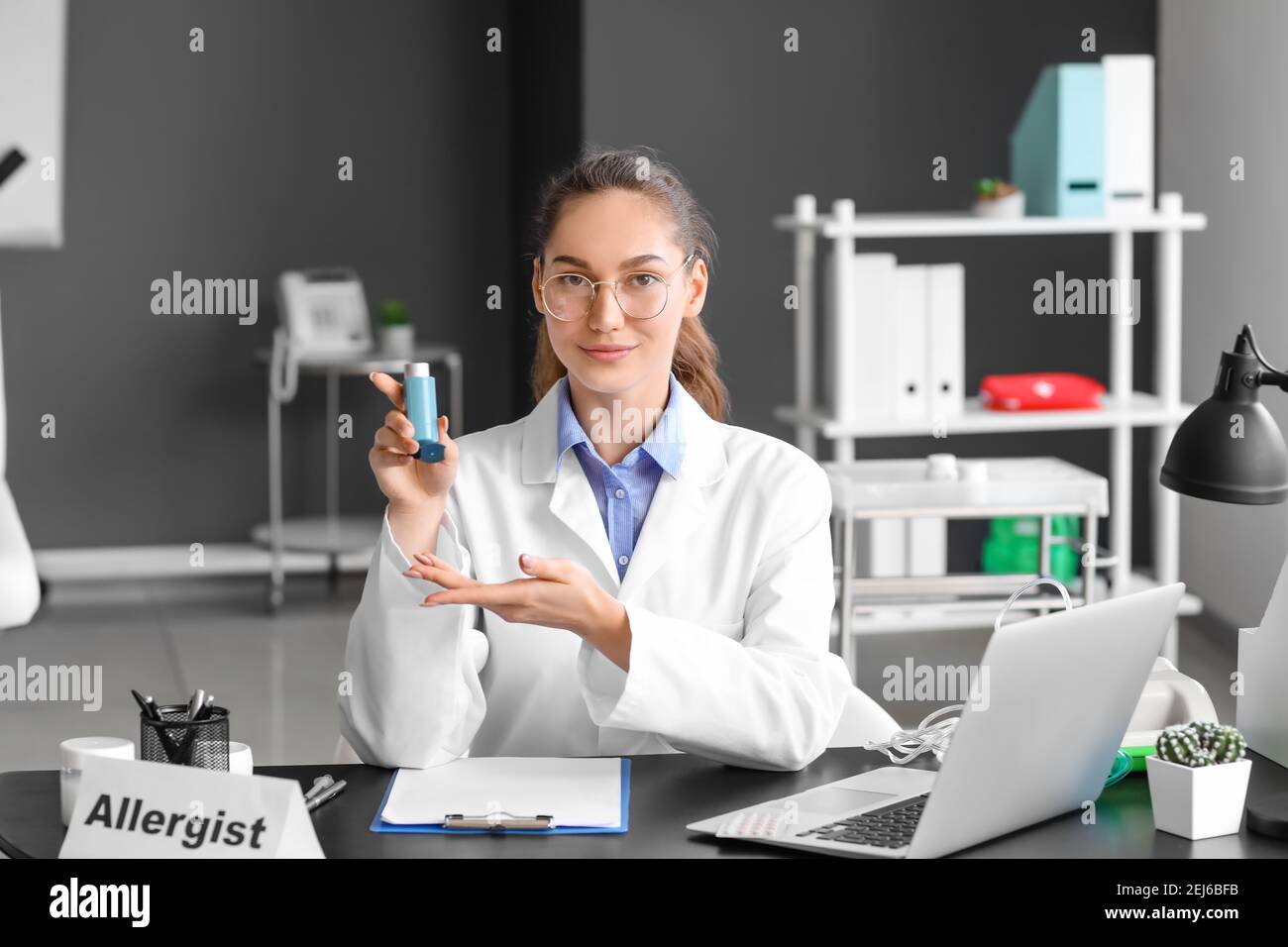 Portrait of female allergist in clinic Stock Photo - Alamy