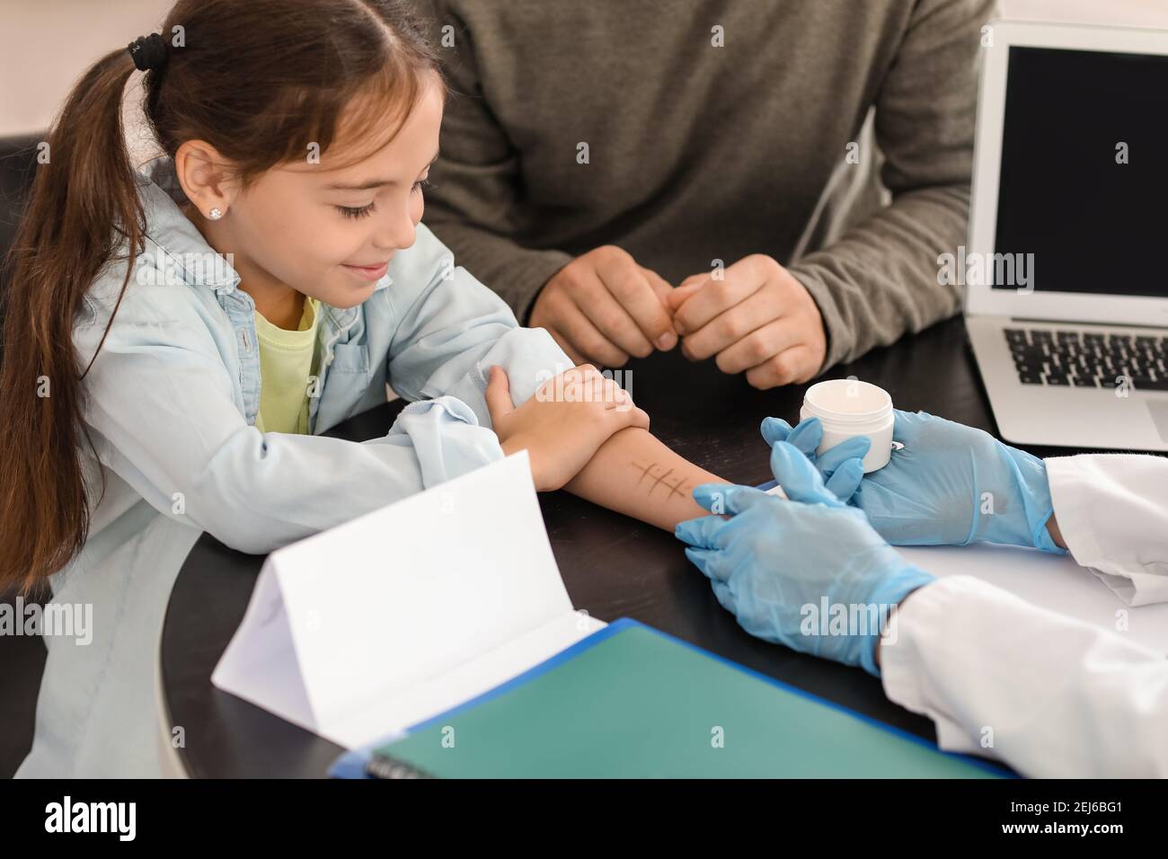 Little girl undergoing allergen skin test in clinic Stock Photo - Alamy