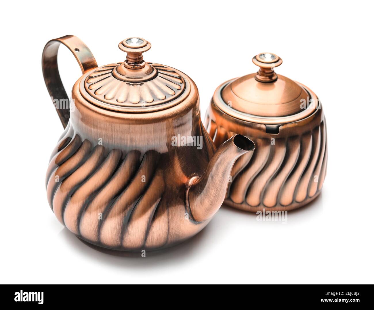 Stylish teapot and sugar bowl on white background Stock Photo - Alamy