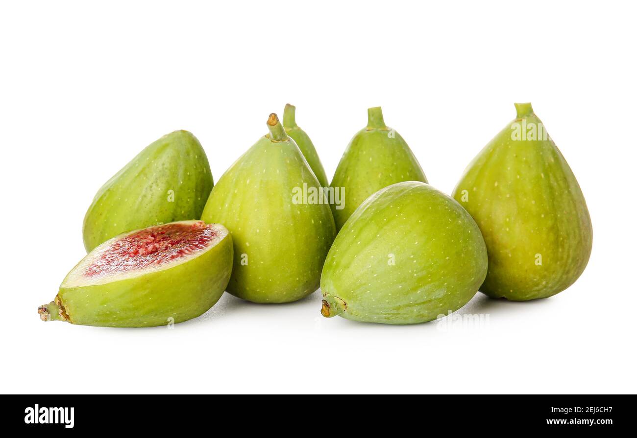 Fresh green figs on white background Stock Photo - Alamy