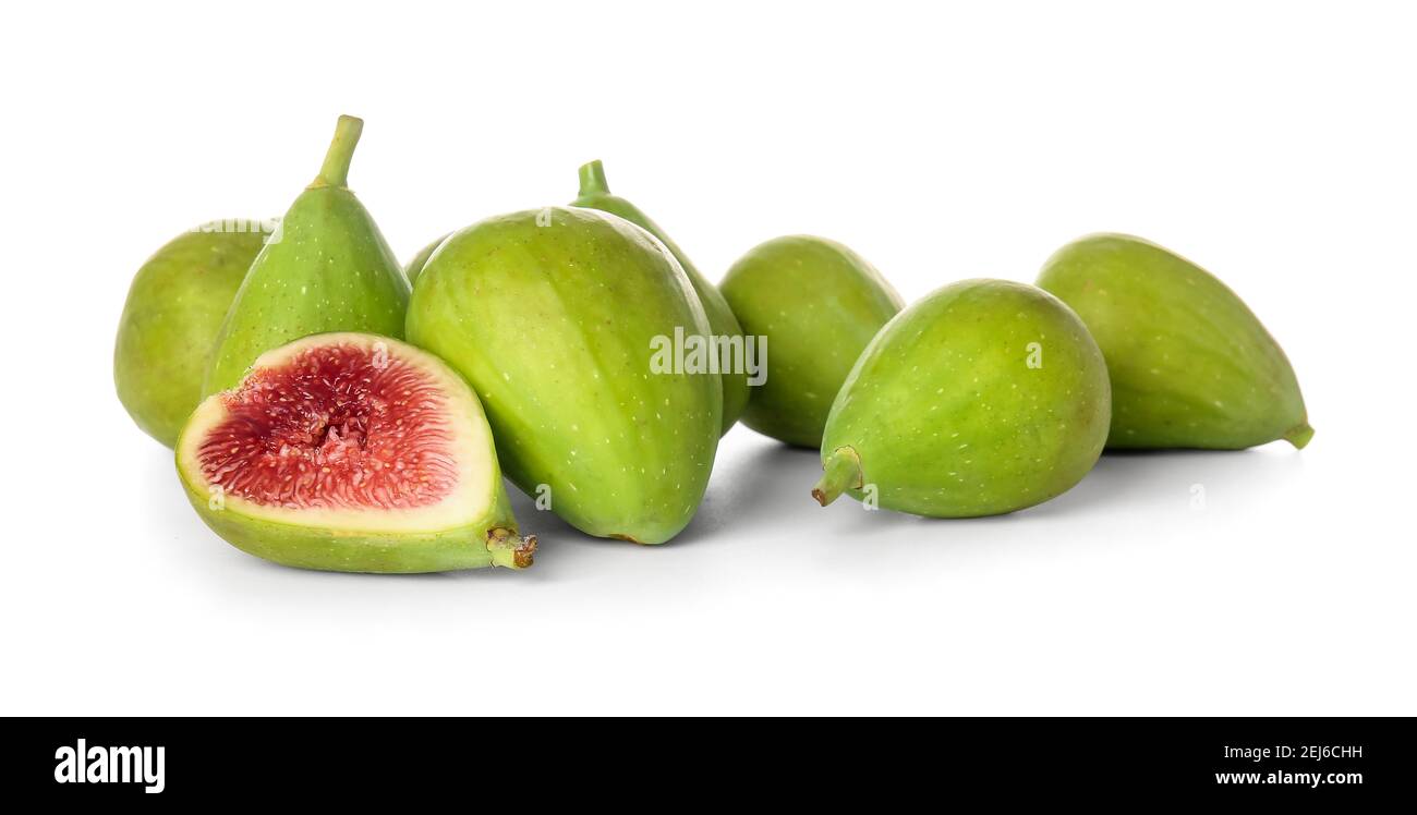 Fresh green figs on white background Stock Photo - Alamy