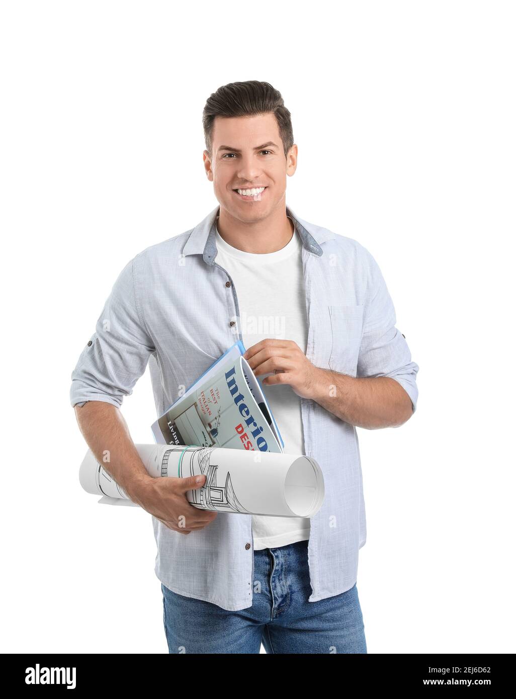 Male interior designer on white background Stock Photo - Alamy