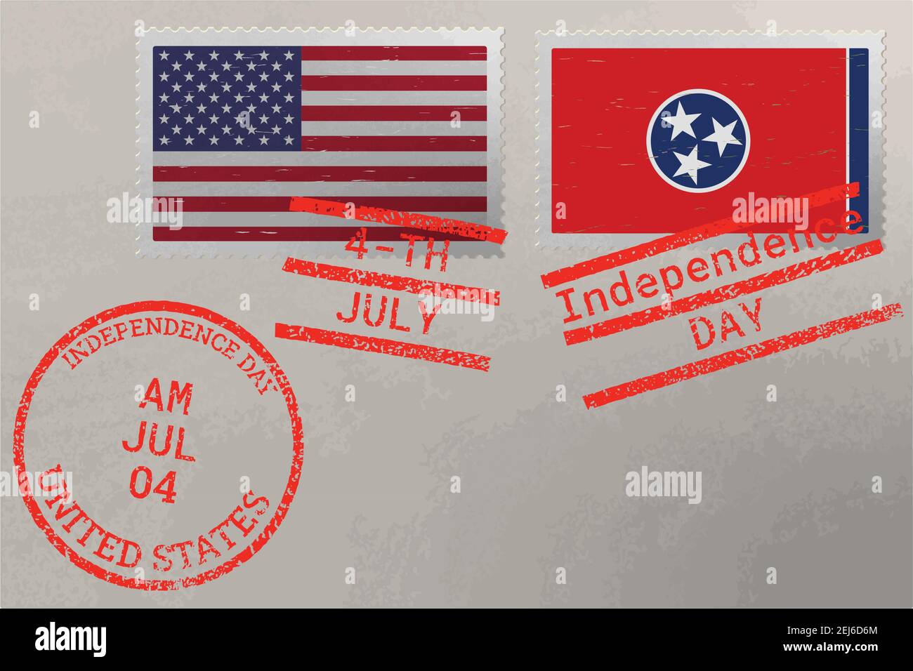 Postage stamp envelope with Tennessee and USA flag and 4-th July stamps ...