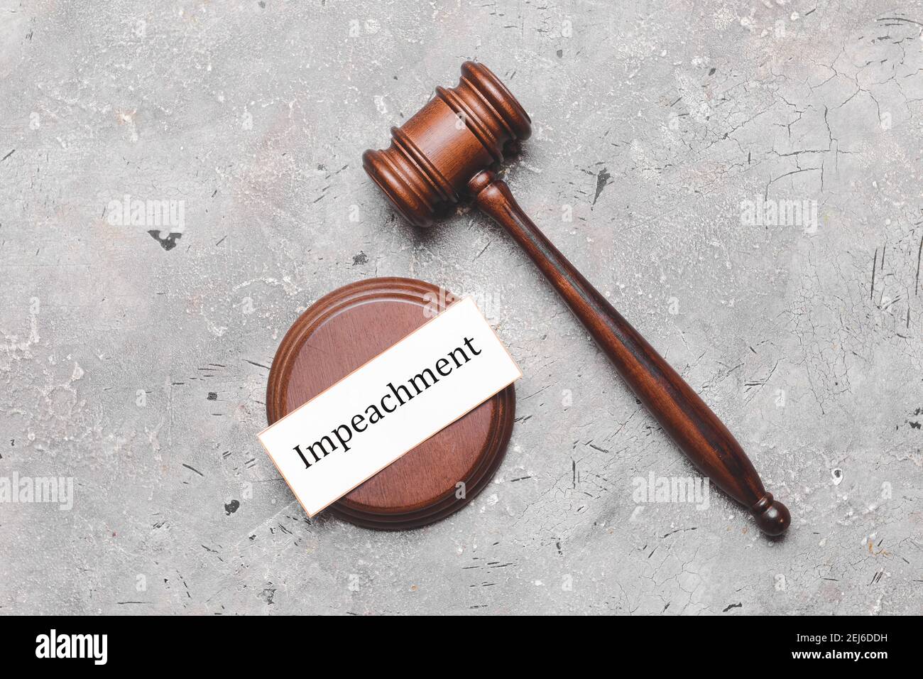 Paper with word IMPEACHMENT and judge gavel on grey background Stock ...