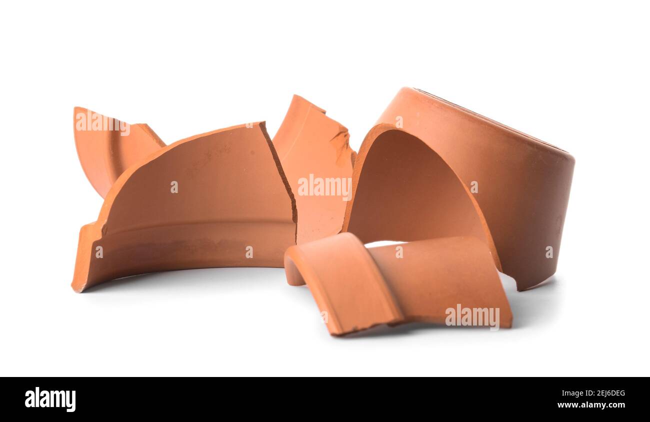 Broken flower pot on white background Stock Photo - Alamy