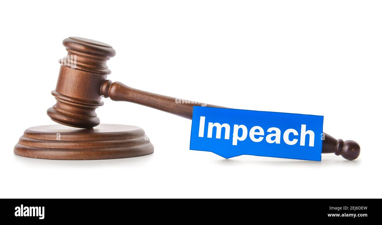 Paper with word IMPEACH and judge gavel on white background Stock Photo ...