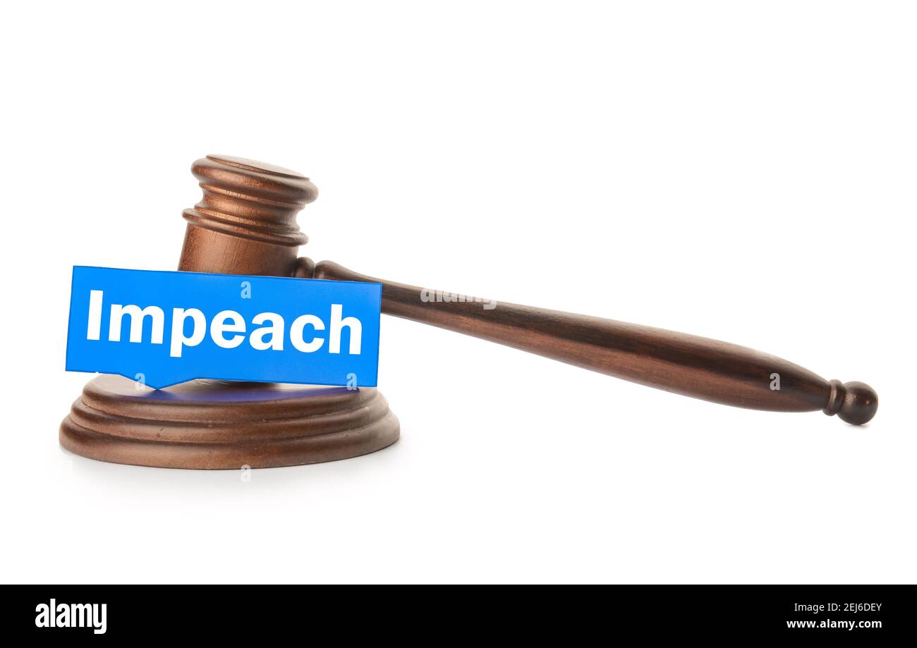 Paper with word IMPEACH and judge gavel on white background Stock Photo ...