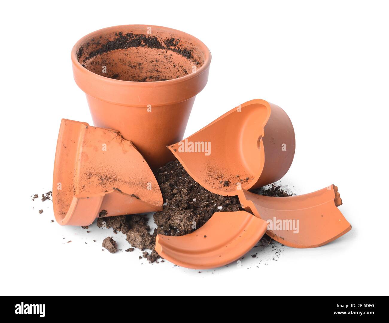 Broken and whole flower pots on white background Stock Photo - Alamy