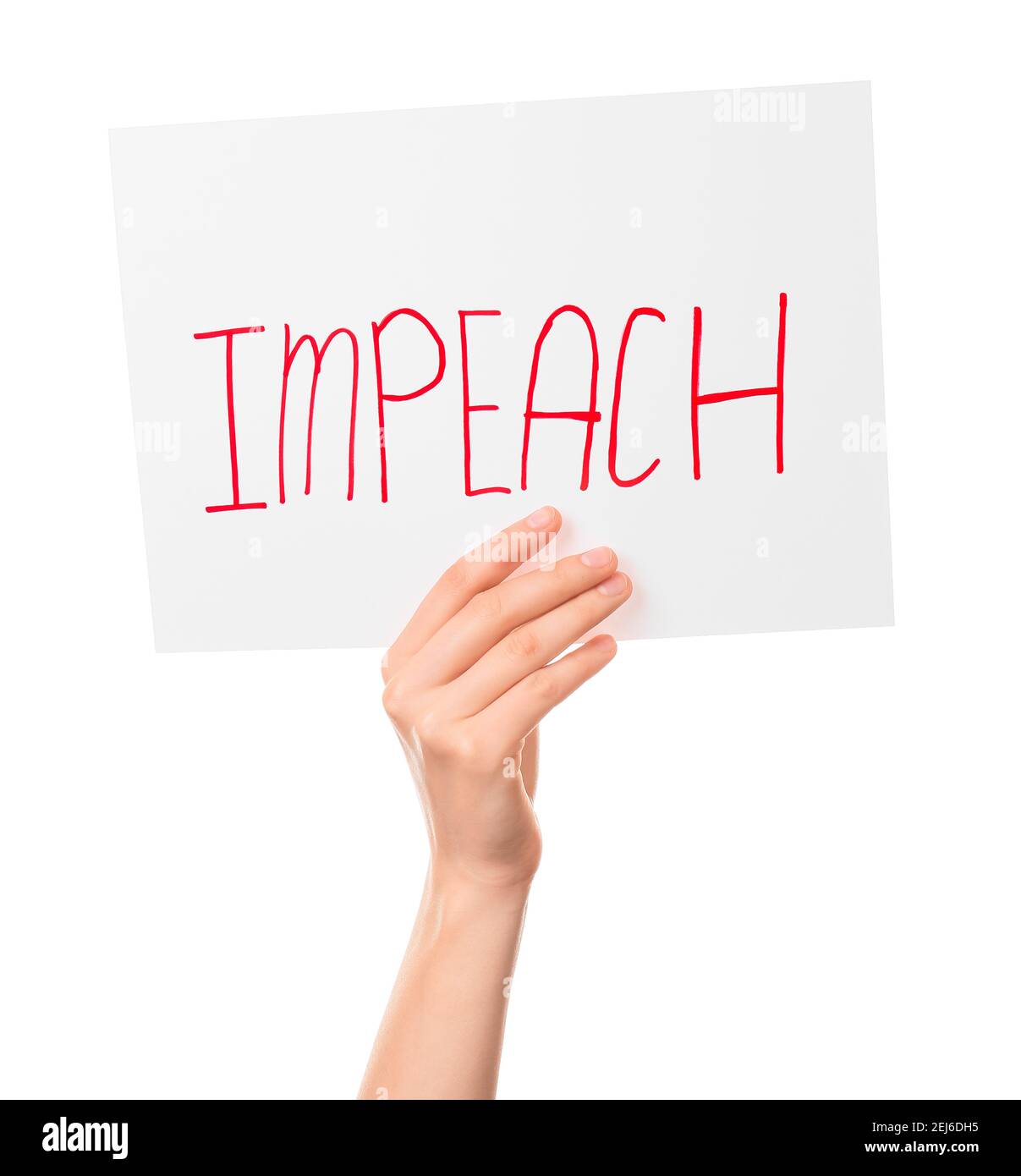 Hand holding paper with text IMPEACH on white background Stock Photo ...