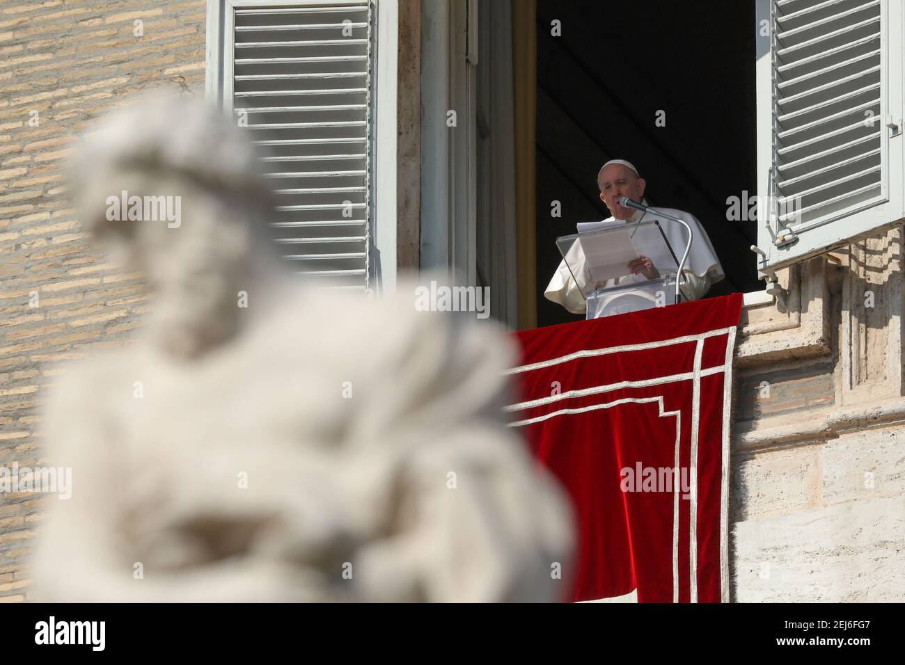 Pope Francis from the window of the Apostolic palace delivers the ...