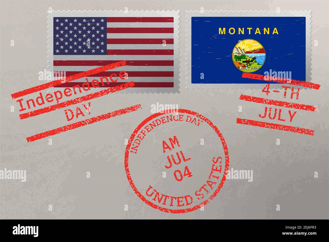 Postage stamp envelope with Montana and USA flag and 4-th July stamps ...