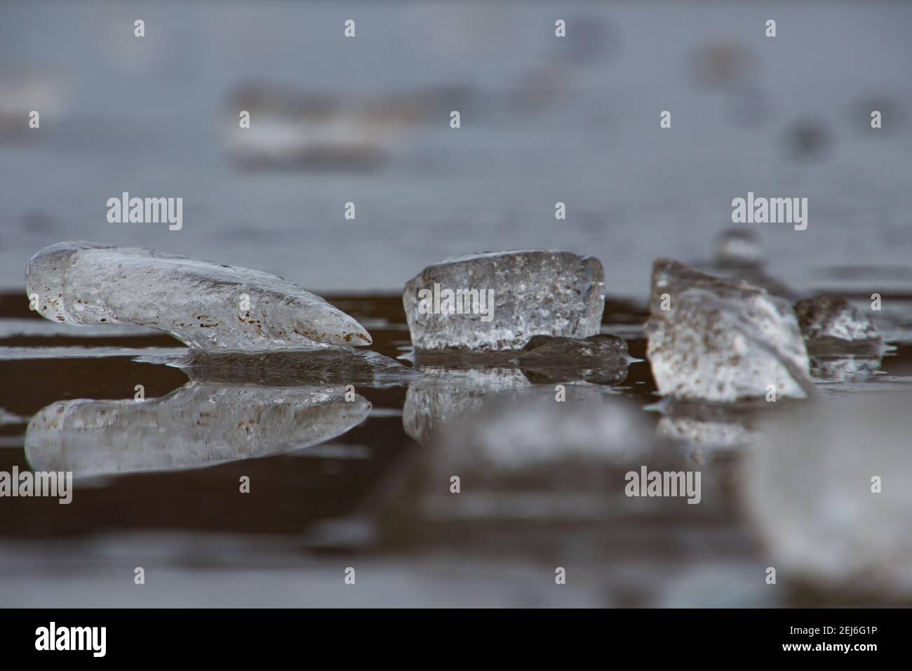 Side view of ice block laying on ice surface, selective focus Stock ...
