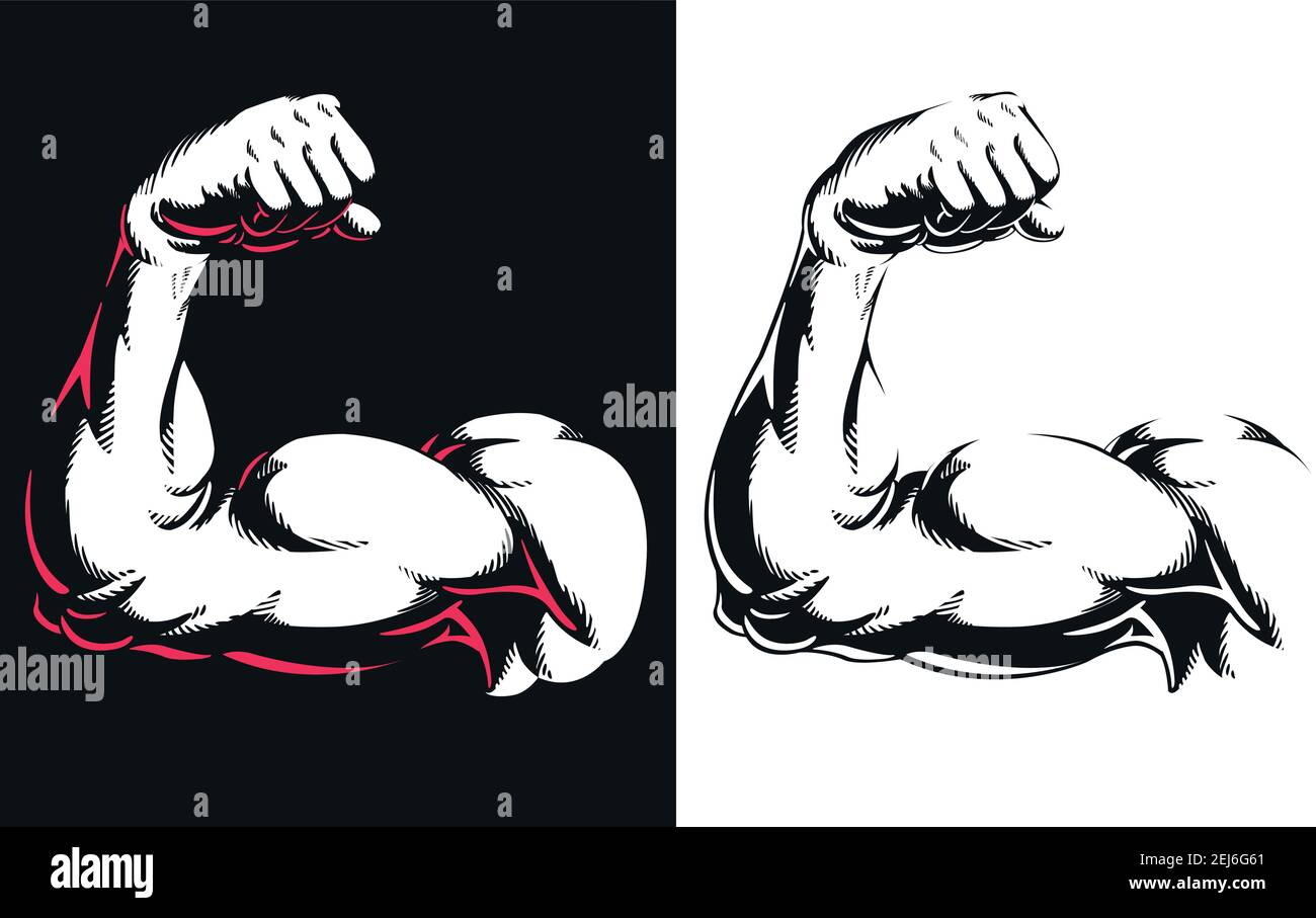 Silhouette arm bicep muscle flexing bodybuilding gym fitness pose close up vector icon logo ...