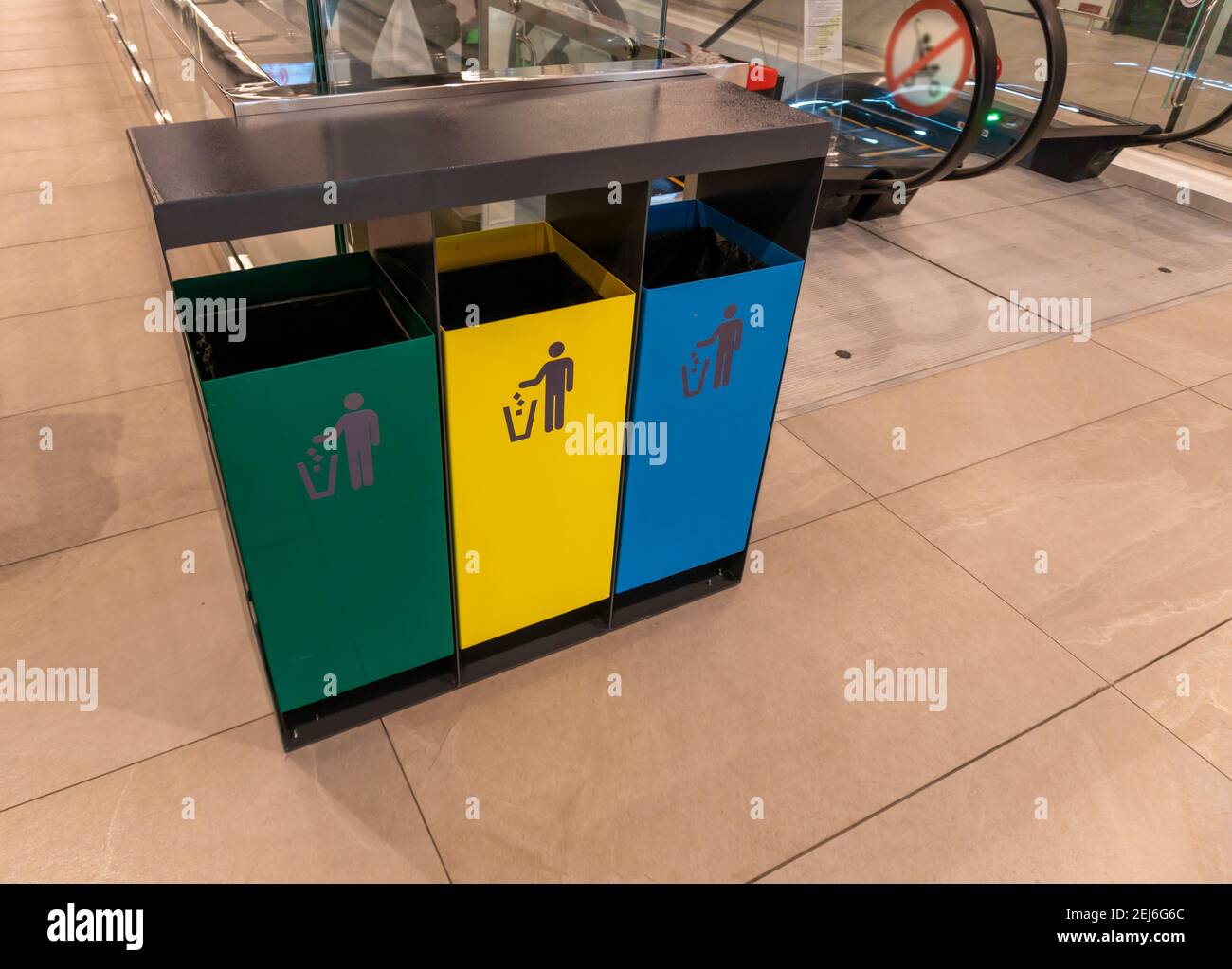 Separate waste collection. Modern trash bins for waste segregation ...