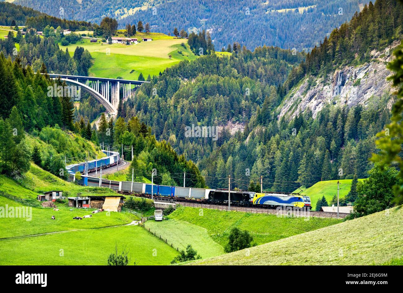 Trailers crossing the Alps by rail in Austria Stock Photo - Alamy
