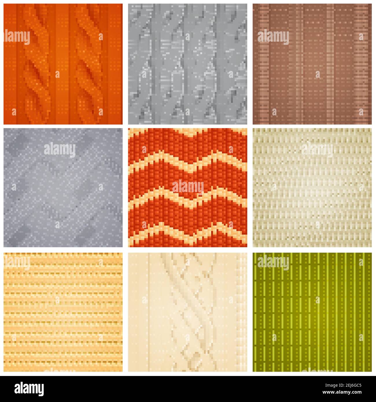 Colorful knitting patterns texture realistic square samples set with ...