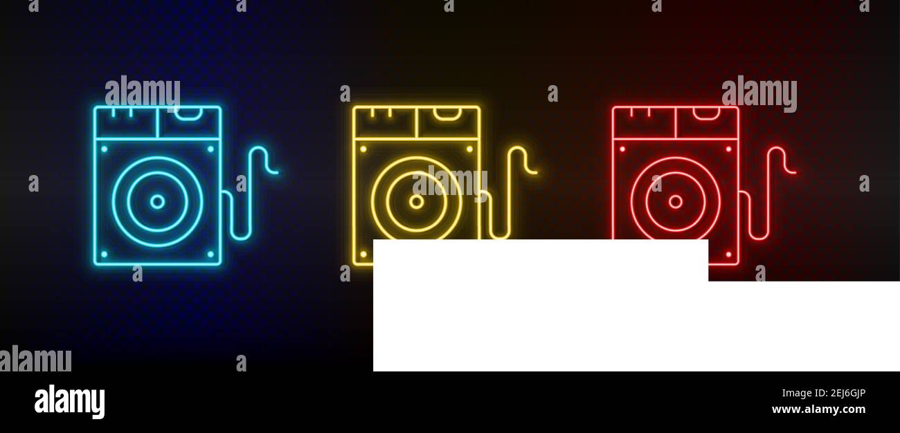 Neon icon set Disk drive. Set of red, blue, yellow neon vector icon ...