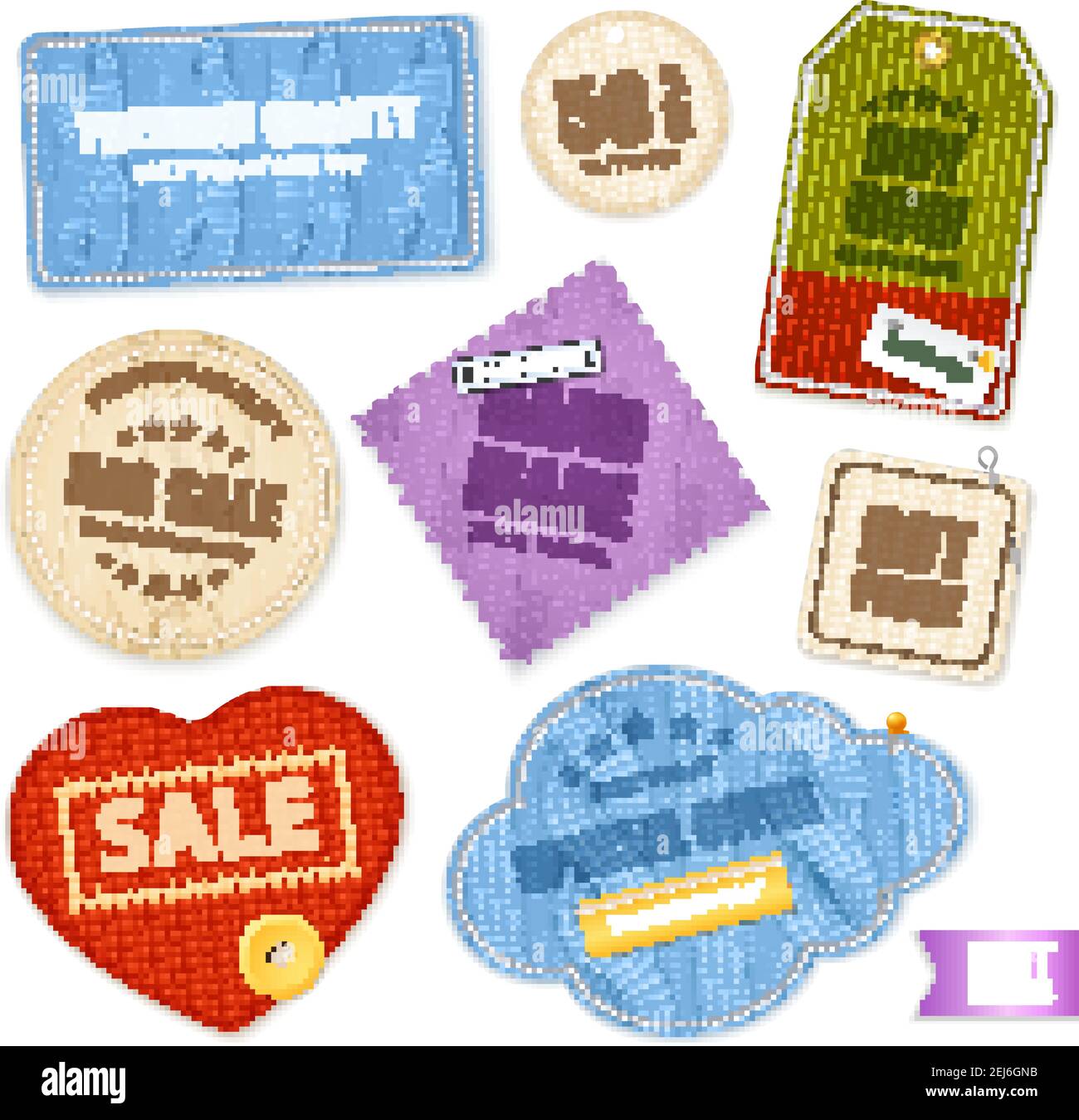 Realistic hand knitted labels badges tags collection with arans ...